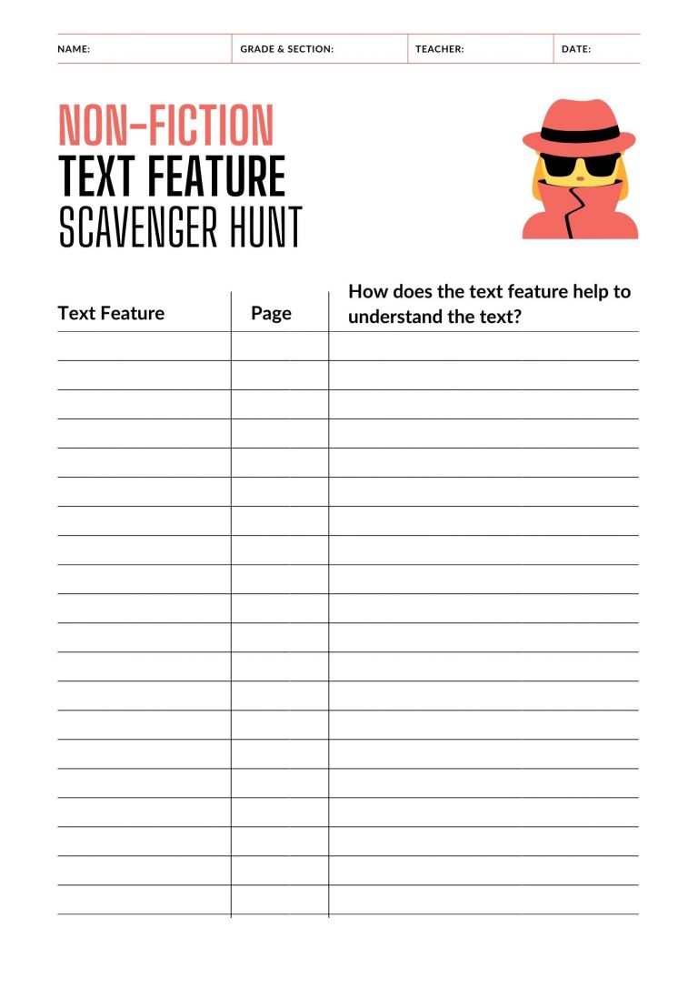 Text Features Scavenger Hunt - Free Template - A Tutor